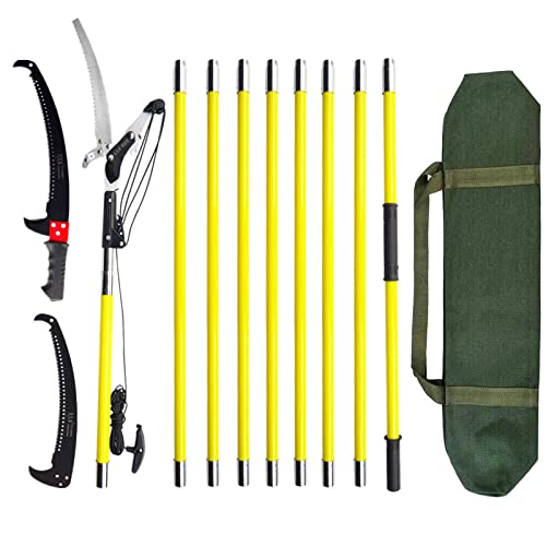 27 Feet Tree Pole Pruner, 2023 Upgraded Gear Manual Branches Trimmer for Garden Tools Loppers Hand Pole Saws Extendable Height with Knives and Storage Pocket