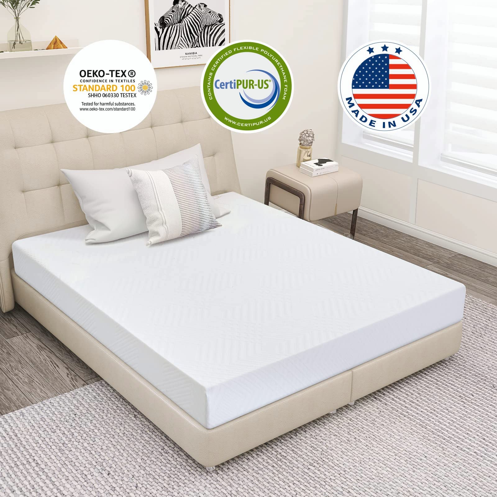 Opoiar 10 Inch King Size Memory Foam Mattress,Cooling Gel Mattress Bed in a Box,Mattress for Back Pain Relief,Supportive Pressure Relief,CertiPUR-US Certified,Made in USA,Medium,White