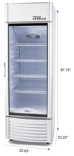 PremiumLevella PRF90DX Single Glass Door Merchandiser Refrigerator -Beverage Display Cooler-9.0 cu ft-Silver