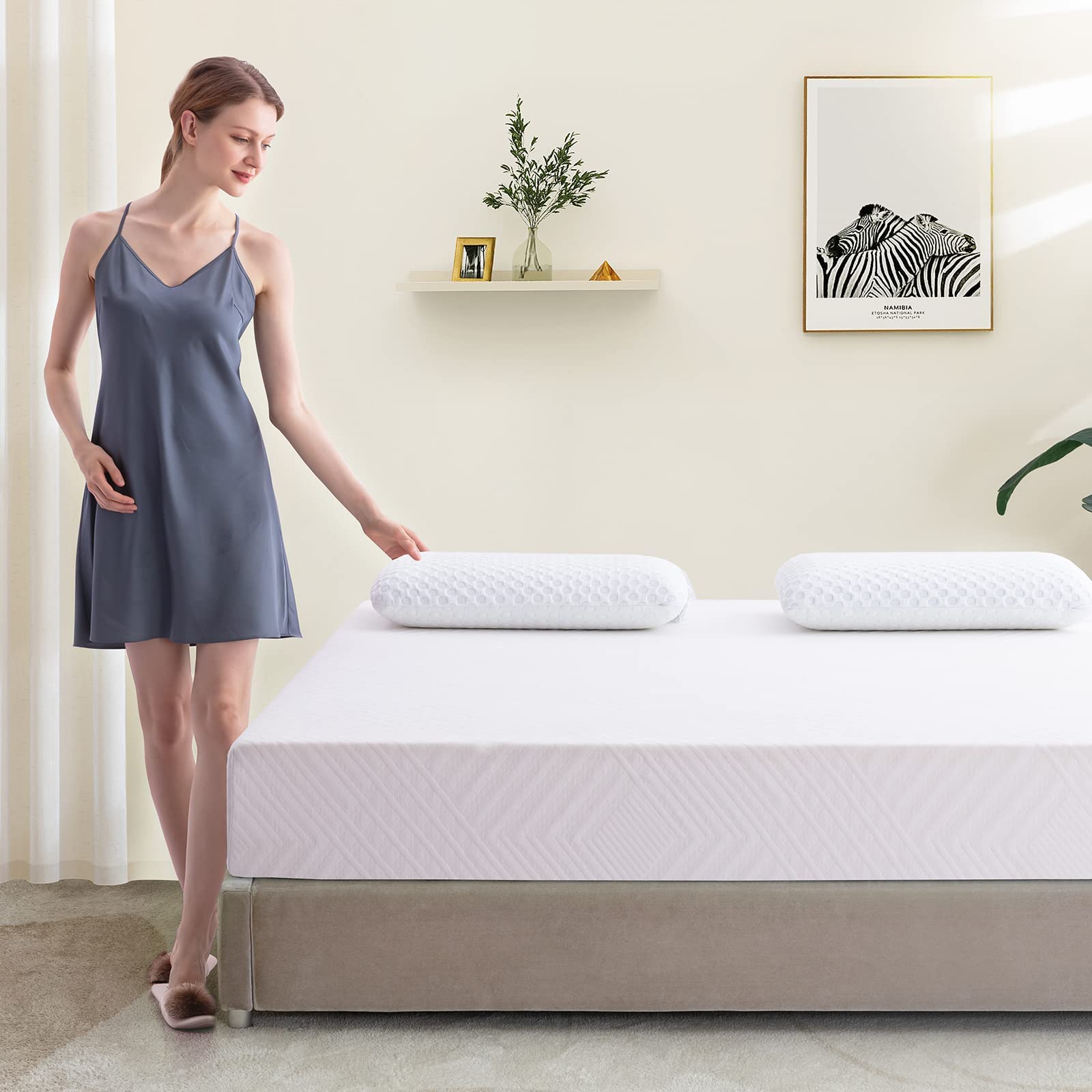 Opoiar 10 Inch King Size Memory Foam Mattress,Cooling Gel Mattress Bed in a Box,Mattress for Back Pain Relief,Supportive Pressure Relief,CertiPUR-US Certified,Made in USA,Medium,White