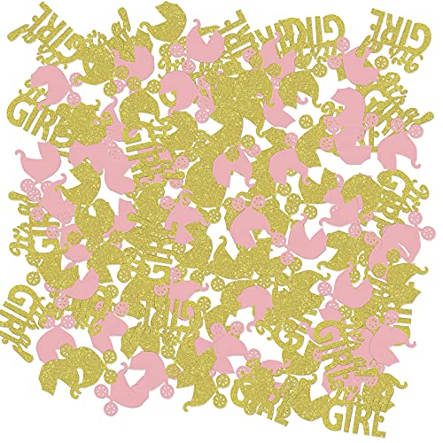Baby Carriage Confetti,Gender Reveal Party Table Decorations, It's a Girl Confetti for Baby Shower Party - Pink & Gold Glitter