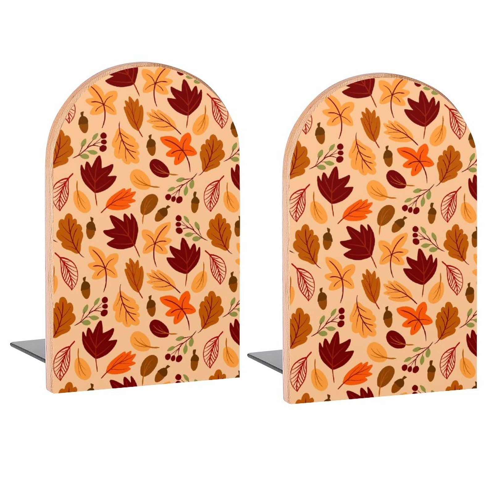 Vintage Autumn Leaves Foliage Book Ends Decorative Wood Bookends for Shelves Kids Room Desk Home Office Book Stoppers for Magazines,Books, DVDs, 1 Pair/2 Pieces(5x3.1 in)