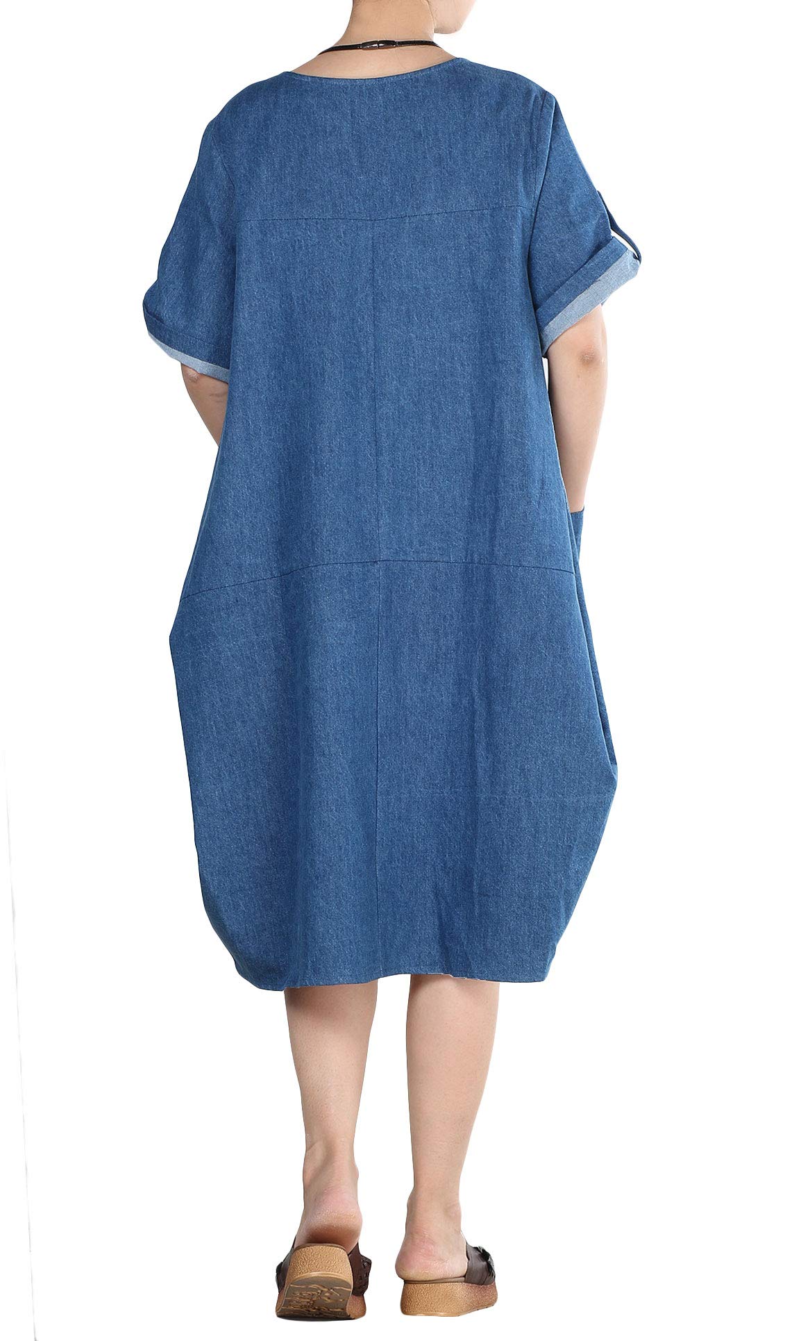 Minibee Women's Ruffle Oversize Casual Midi Dresses with Pockets (3XL, Denim Blue)