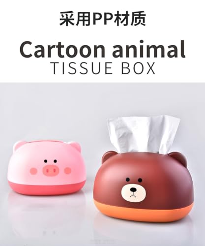 Creative Cartoon Cute Brown Bear Pink Pig Drawn Paper Box Living Room Bedroom Dining Room Tissue Box (Bear (Brown))