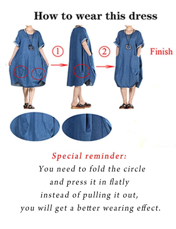 Minibee Women's Ruffle Oversize Casual Midi Dresses with Pockets (3XL, Denim Blue)