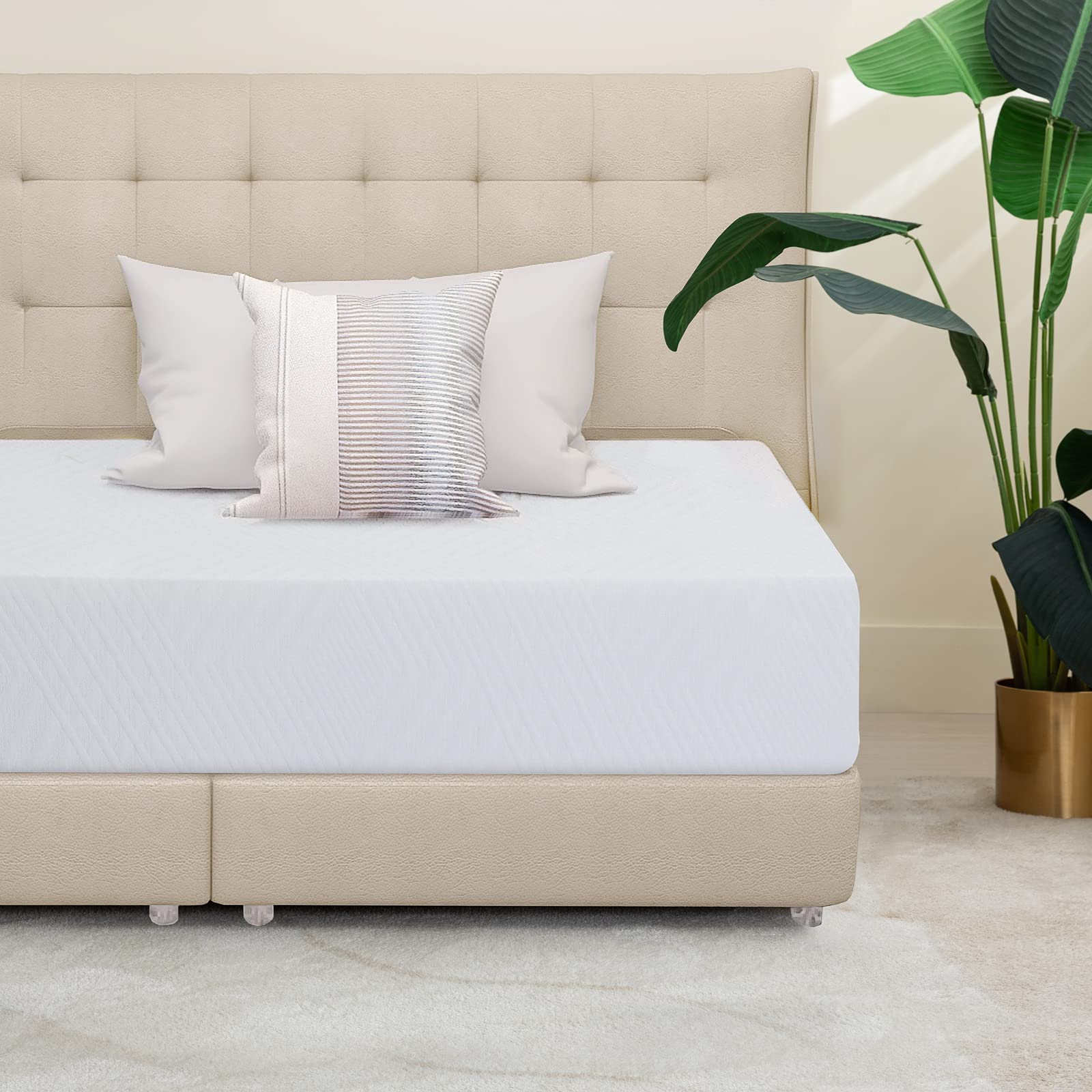 Opoiar 10 Inch King Size Memory Foam Mattress,Cooling Gel Mattress Bed in a Box,Mattress for Back Pain Relief,Supportive Pressure Relief,CertiPUR-US Certified,Made in USA,Medium,White