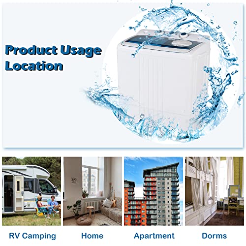 GRAVFORCE Portable Washing Machine, Mini Twin Tub Washer and Dryer Combo, 21lbs Capacity Washer(14.4Lbs) and Spinner(6.6Lbs), w/Built-in Gravity Drain for Camping, Apartments, Dorms, RV’s (Blue)