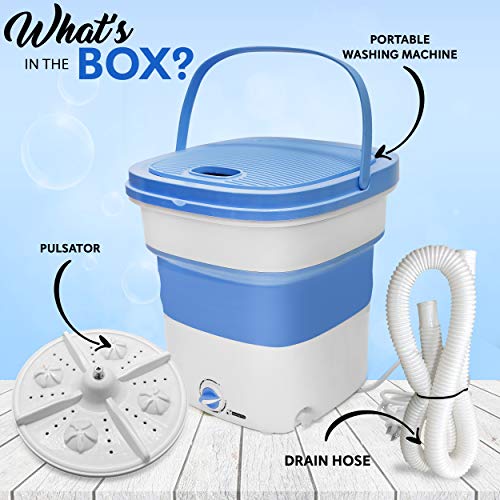 Pyle Portable Mini Washing Machine Lightweight Collapsible Bucket - Perfect for Camping, Travelling, Apartment, Dorm USA Brand - Pure Clean PUCWM33