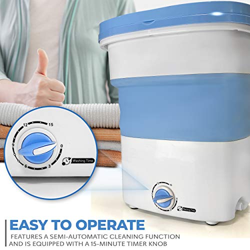 Pyle Portable Mini Washing Machine Lightweight Collapsible Bucket - Perfect for Camping, Travelling, Apartment, Dorm USA Brand - Pure Clean PUCWM33