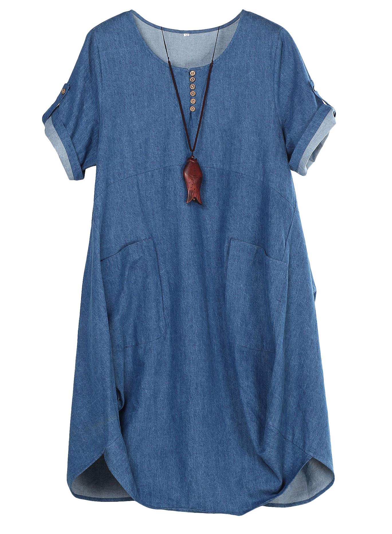 Minibee Women's Ruffle Oversize Casual Midi Dresses with Pockets (3XL, Denim Blue)