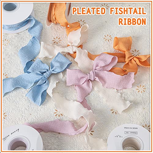 Ornales Chiffon Ribbon 1-1/2"x 10yd Cotton Texture Lotus Leaf Edge for Gift Wrapping Baking Decor Party Decor Rustic Wedding Invitation Bows Florist Bouquet Supplies (Basic)