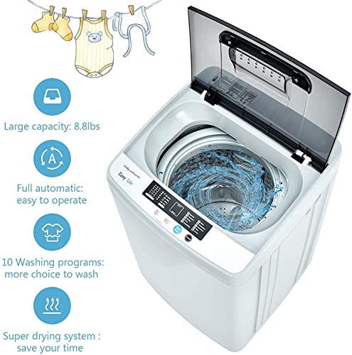 FUTADA Full Automatic Washing Machine, 2 in 1 Portable Laundry Washer, 8.8 Lbs Washer & Dryer Combo w/Built-in Barrel Light, LED Display, Energy Saving Top Load Washer for Camping, Apartment, Dorm