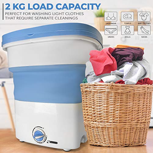 Pyle Portable Mini Washing Machine Lightweight Collapsible Bucket - Perfect for Camping, Travelling, Apartment, Dorm USA Brand - Pure Clean PUCWM33