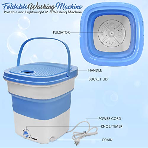 Pyle Portable Mini Washing Machine Lightweight Collapsible Bucket - Perfect for Camping, Travelling, Apartment, Dorm USA Brand - Pure Clean PUCWM33
