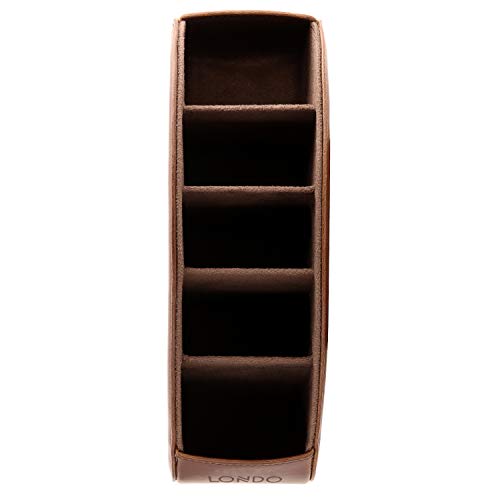 Londo Remote Control Holder with 5 Pockets - Store DVD, Blu-Ray, TV, Roku or Apple TV Remotes - PU Leather with Suede Lining - Slim, Compact Living or Bedroom Storage
