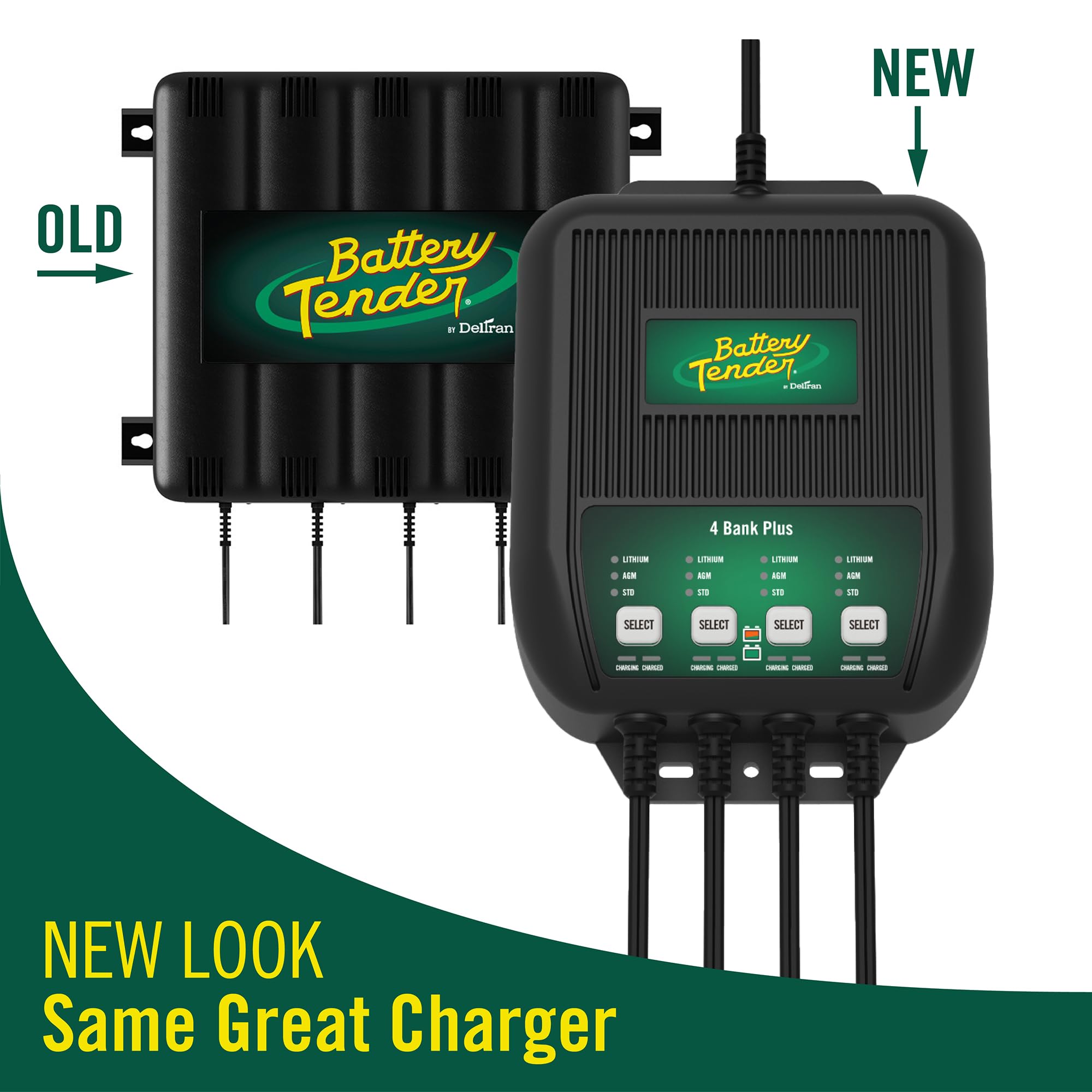 Battery Tender Plus 4 Bank Multibank Charger - 5 AMP (1.25 AMPs Per Bank) - Smart 12V Multi Battery Charger and Maintainer for Standard, AGM, and Lithium LiFePO4-022-0148-DL-WH