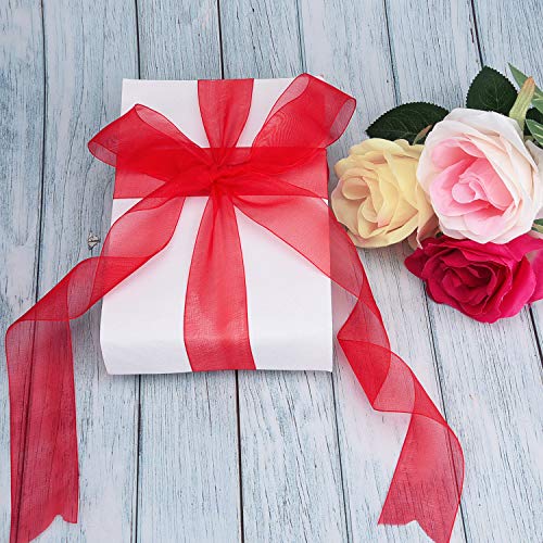 Livder 3 Rolls 1-1/2 Inch Christmas Ribbon Sheer Chiffon Ribbons for Christmas Gift Wrapping Tree Wreath Party Decorations (Dark Green, Red, Golden)