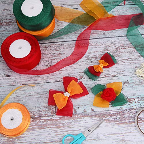 Livder 3 Rolls 1-1/2 Inch Christmas Ribbon Sheer Chiffon Ribbons for Christmas Gift Wrapping Tree Wreath Party Decorations (Dark Green, Red, Golden)