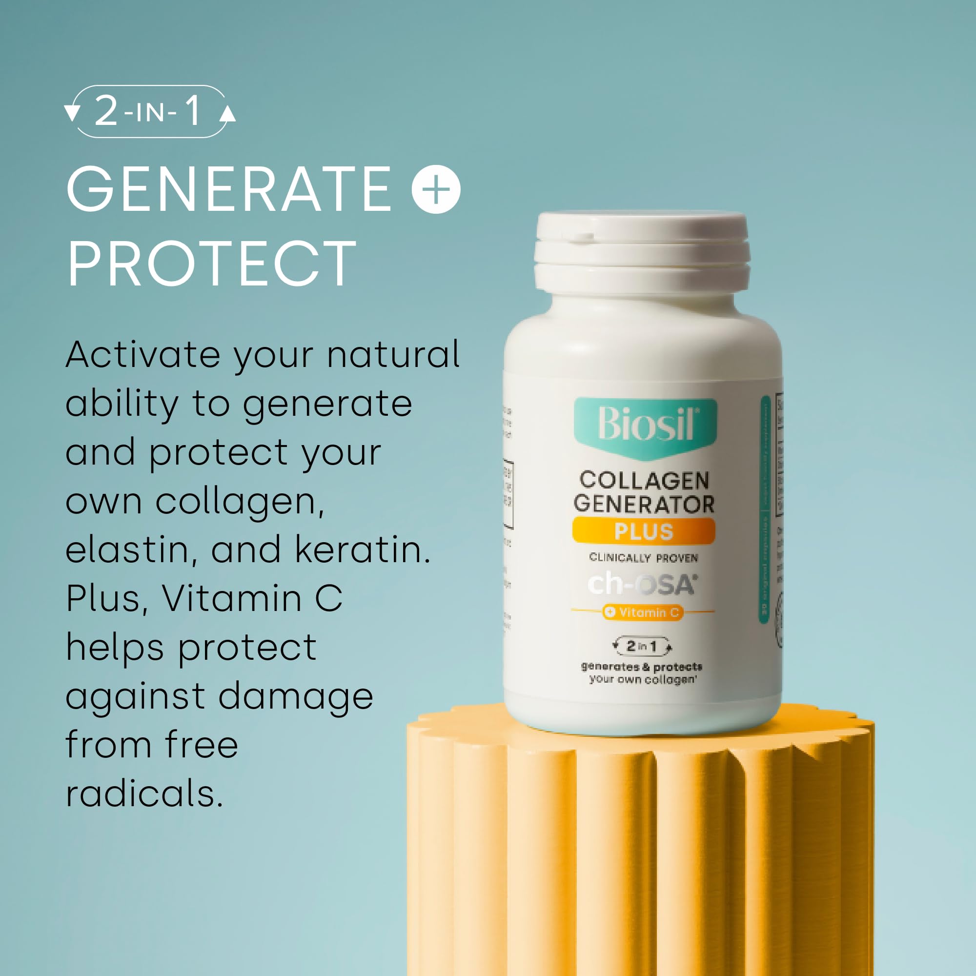 Biosil Collagen Generator Plus - 60 Capsules - Advanced Collagen Protection with Patented ch-OSA Complex & Vitamin C - 30-Day Supply