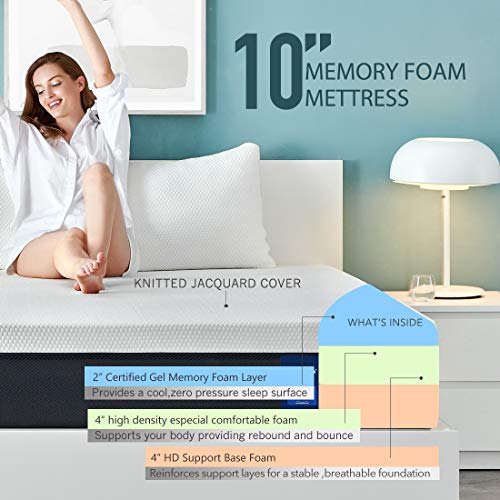 Molblly 10 Inches King Size Mattress, Gel Memory Foam Mattress in a Box, Back Pain Relief & Cool Bed, 10-Year Support Mattress, Fiberglass Free, Ultimate Motion Isolation, Premium King Bed