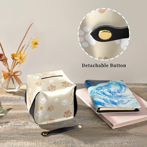 Fustylead Brown Claw Print Tissue Box Cover, PU Leather Square Decorative Cover for Tabletop, Bathroom, Car, Office