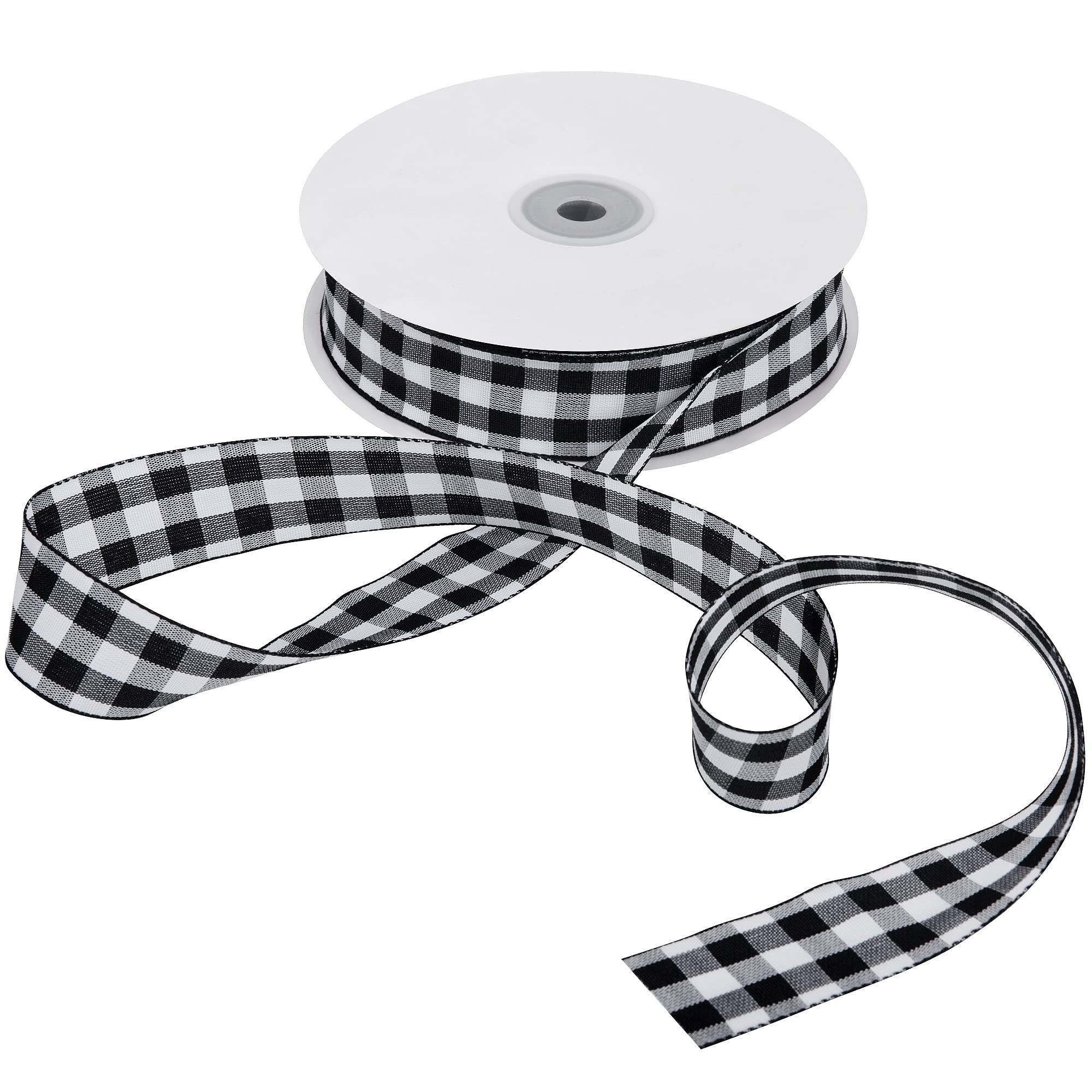 Deloky 50 Yard Large Buffalo Plaid Ribbon-1.0 Inch Black and White Christmas Plaid Check Ribbon, Lumberjack Ribbon for Lumberjack Party, Christmas, Mother's Day Gift,DIY Craft Decoration