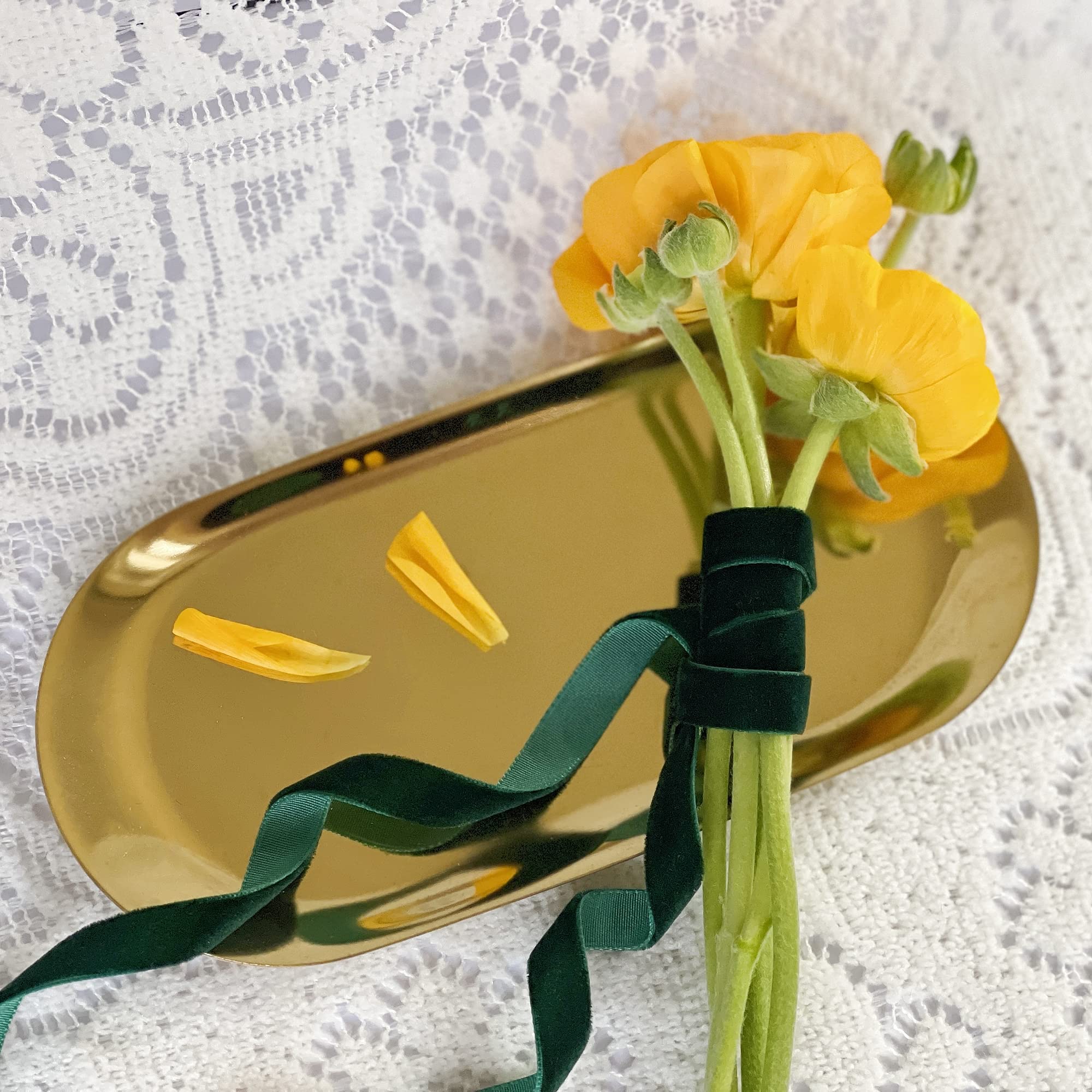 QIANF Vintage Green Velvet Ribbon, 3/8 Inch X 25Yd