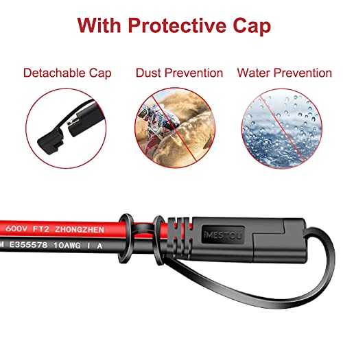 iMESTOU 10AWG SAE Cables 2 Pin Quick Disconnect Plug to O Ring Terminal Harness 1 Feet Extension Charge Cables SAE Connectors for 12V/24V Motorcycle, ATV, Lawn Mower, Truck(2)