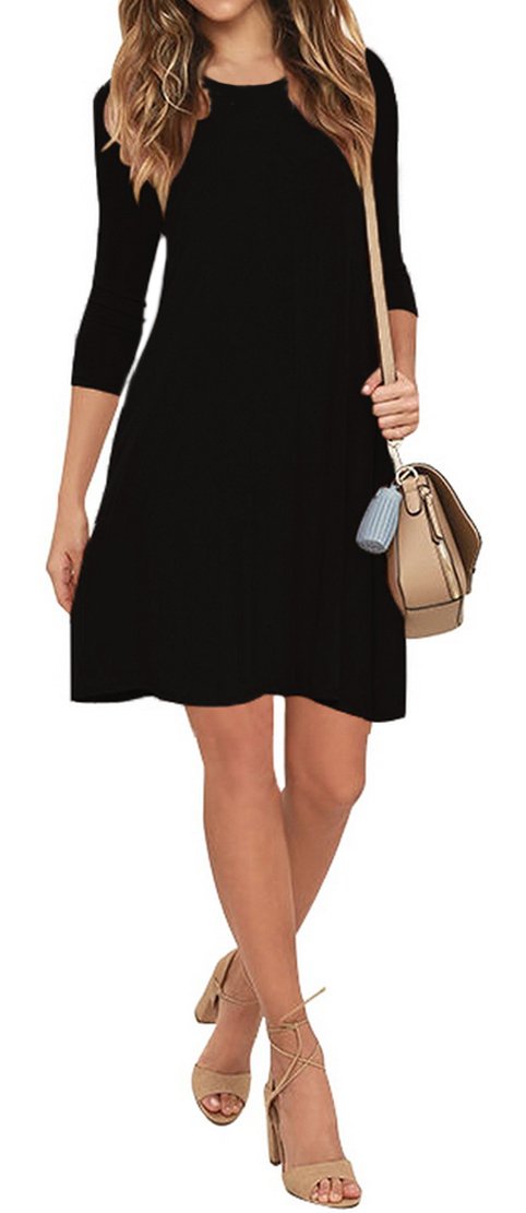 VIISHOW Women's Long Sleeve Casual Loose T-Shirt Dresses with Pocket Black,X-Large