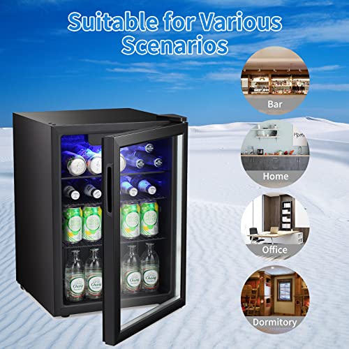 Antarctic Star Mini Fridge-100 Can Beverage Refrigerator Wine Cooler Clear Front Glass Door Small Drink Touch Screen for Soda Beer Bar Office Home 2.6 cu.ft