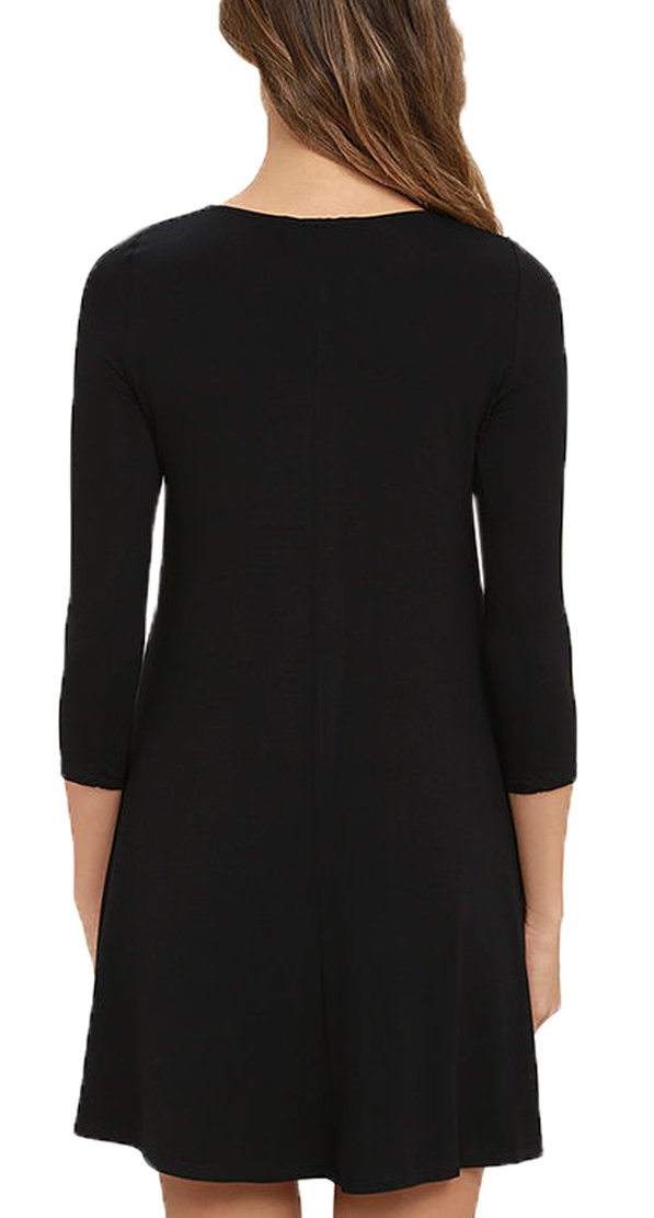 VIISHOW Women's Long Sleeve Casual Loose T-Shirt Dresses with Pocket Black,X-Large