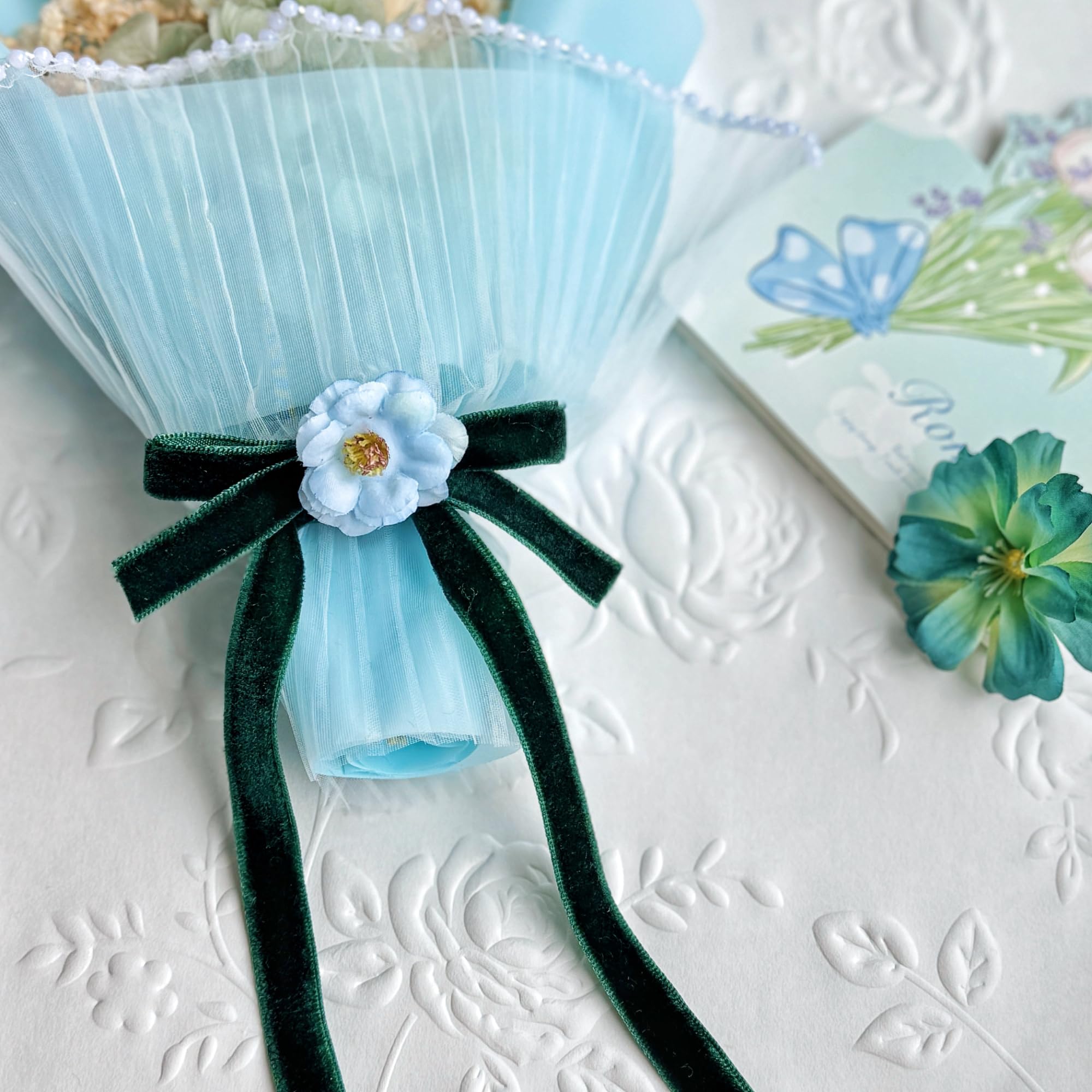 QIANF Vintage Green Velvet Ribbon, 3/8 Inch X 25Yd