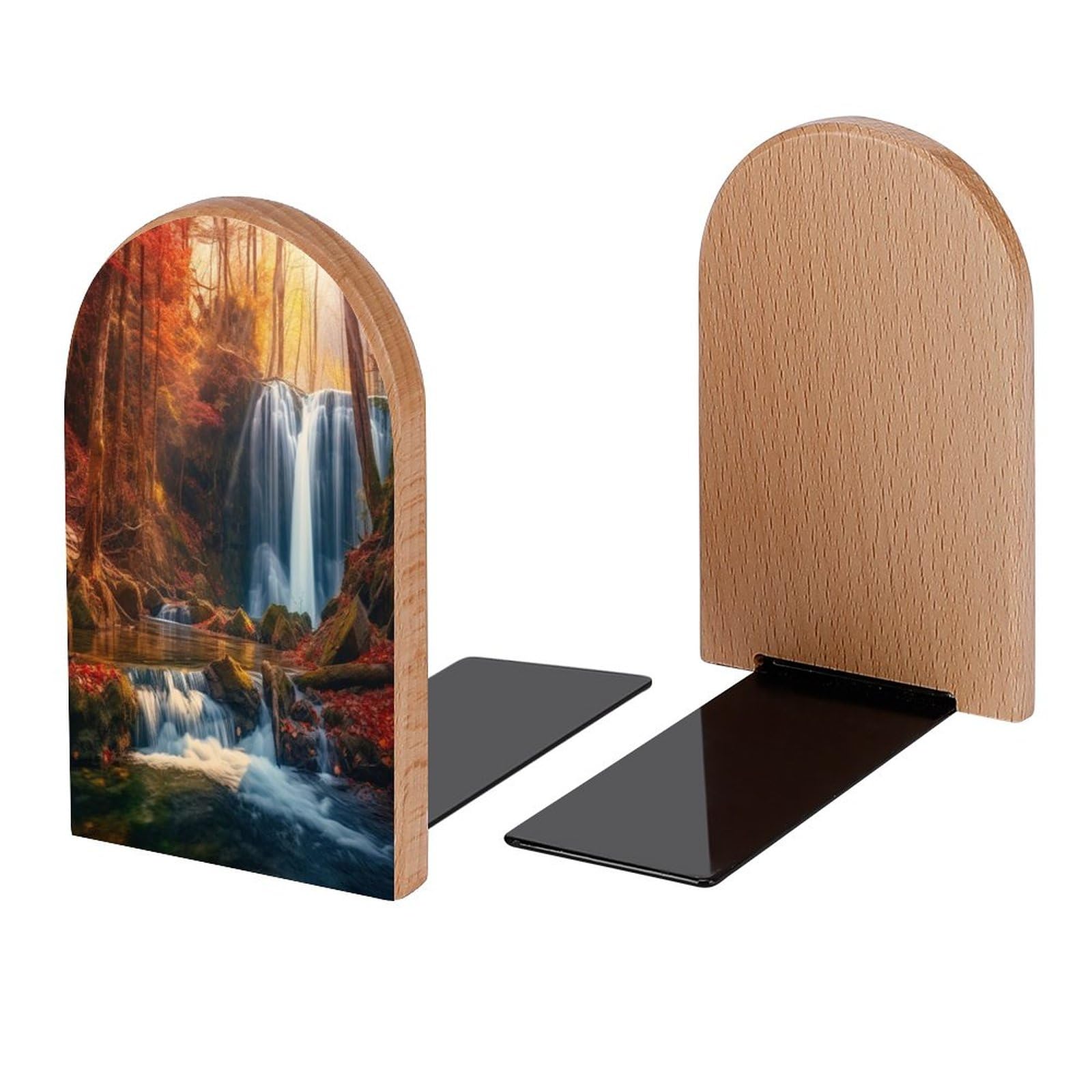 Autumn Waterfall Tree Book Ends Decorative Wood Bookends for Shelves Kids Room Desk Home Office Book Stoppers for Magazines,Books, DVDs, 1 Pair/2 Pieces(5x3.1 in)