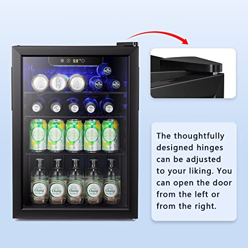 Antarctic Star Mini Fridge-100 Can Beverage Refrigerator Wine Cooler Clear Front Glass Door Small Drink Touch Screen for Soda Beer Bar Office Home 2.6 cu.ft