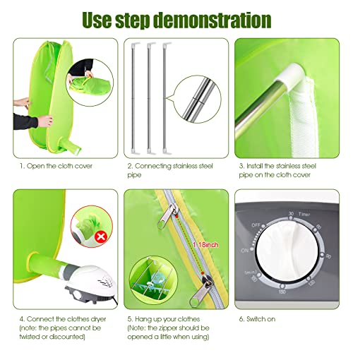 Portable Dryer for Apartments, 800W Portable Dryer for Clothes Mini Dryer Machine for Travel Home Laundry