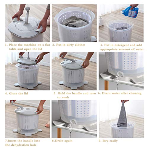 YDCW Mini Hand Crank Washing Machine Dehydrator,2020 Latest Mini Small Semi-Automatic Washer,Compact Spin Dryer, Portable Manual Non-Electric,Suitable for Camping Dormitory,Grey