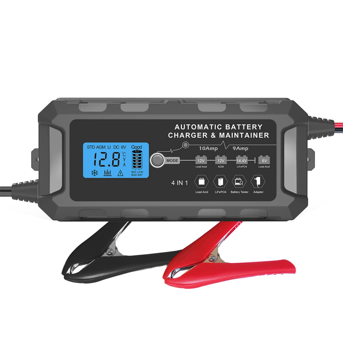 Andeman 10-Amp Automotive Smart Battery Charger, 6V 12V 10A / 14.4V 9A Portable Battery Tender Car Battery Charger, Deep Cycle Battery Maintainer for Car Truck Motorcycle SUV UTV ATV RV Motorboat