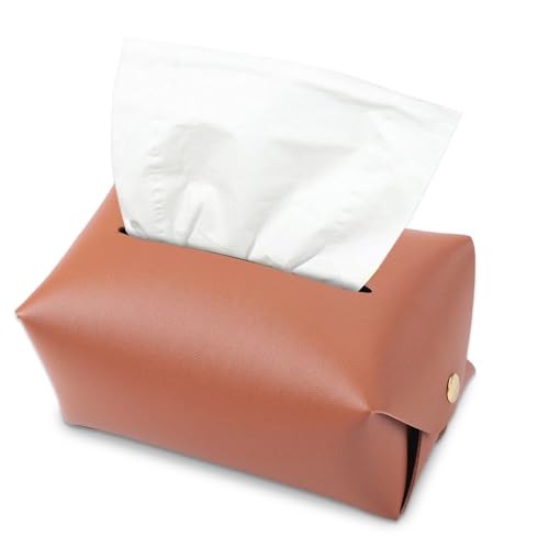 Soznveg Tissue Box Cover Rectangular, PVC Leather Tissue Box Holder, Facial Tissues Organizer, Napkin Paper Tissue Holder for Bathroom, Living Room, Dresser, Tabletop, Car, Office Decor, Brown