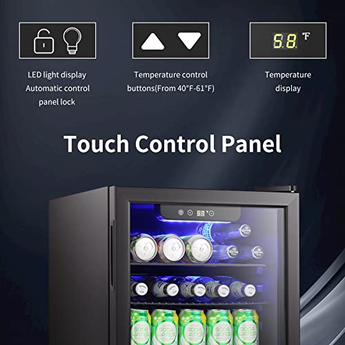 Antarctic Star Mini Fridge-100 Can Beverage Refrigerator Wine Cooler Clear Front Glass Door Small Drink Touch Screen for Soda Beer Bar Office Home 2.6 cu.ft