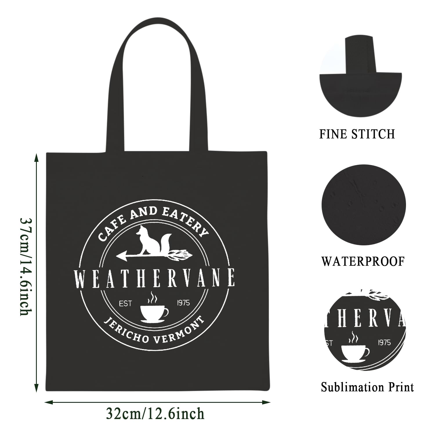 WCGXKO TV Shows Inspired Gift Addams Fan Gift Weathervane Cafe Jericho Vermont Jersey Canvas Reusable Bag Shopping Bag (CAFE AND EA tote)