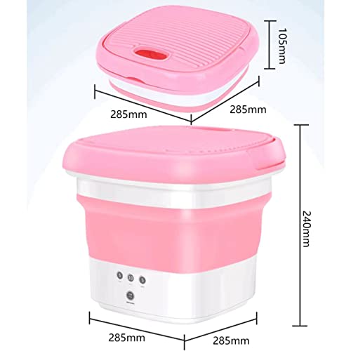 Portable Washing Machine, Mini Folding Washer and Dryer Combo,with Small Foldable Drain Basket for Underwear, Socks, Baby Clothes, Travel, Camping, RV, Dorm, Easy to Carry (Pink)