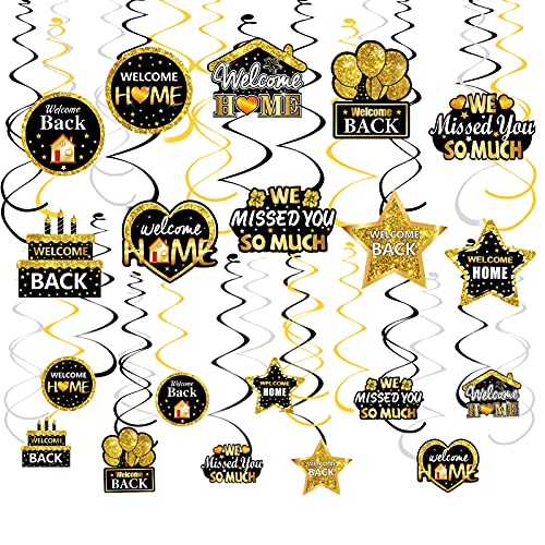 30Pcs Welcome Home Decorations We Missed you Hanging Swirls Decor, Welcome Back Home Hanging Ceiling Party Supplies, Homecoming Return Party Backdrop Sign