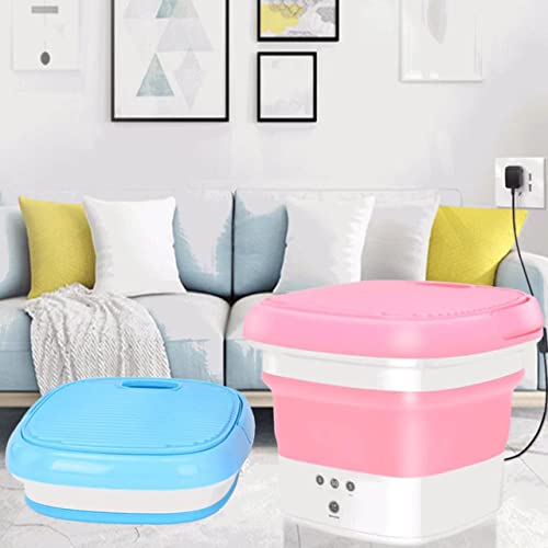 Portable Washing Machine, Mini Folding Washer and Dryer Combo,with Small Foldable Drain Basket for Underwear, Socks, Baby Clothes, Travel, Camping, RV, Dorm, Easy to Carry (Pink)