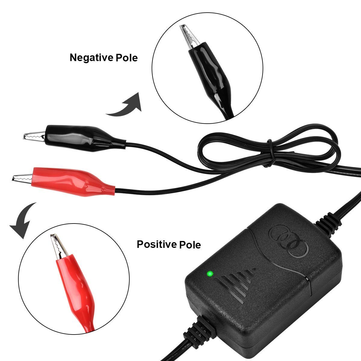 Trickle Battery Charger,12V 1250mA Smart Battery Charger Portable Car Battery Charger for 12V Lead-Acid Batteries