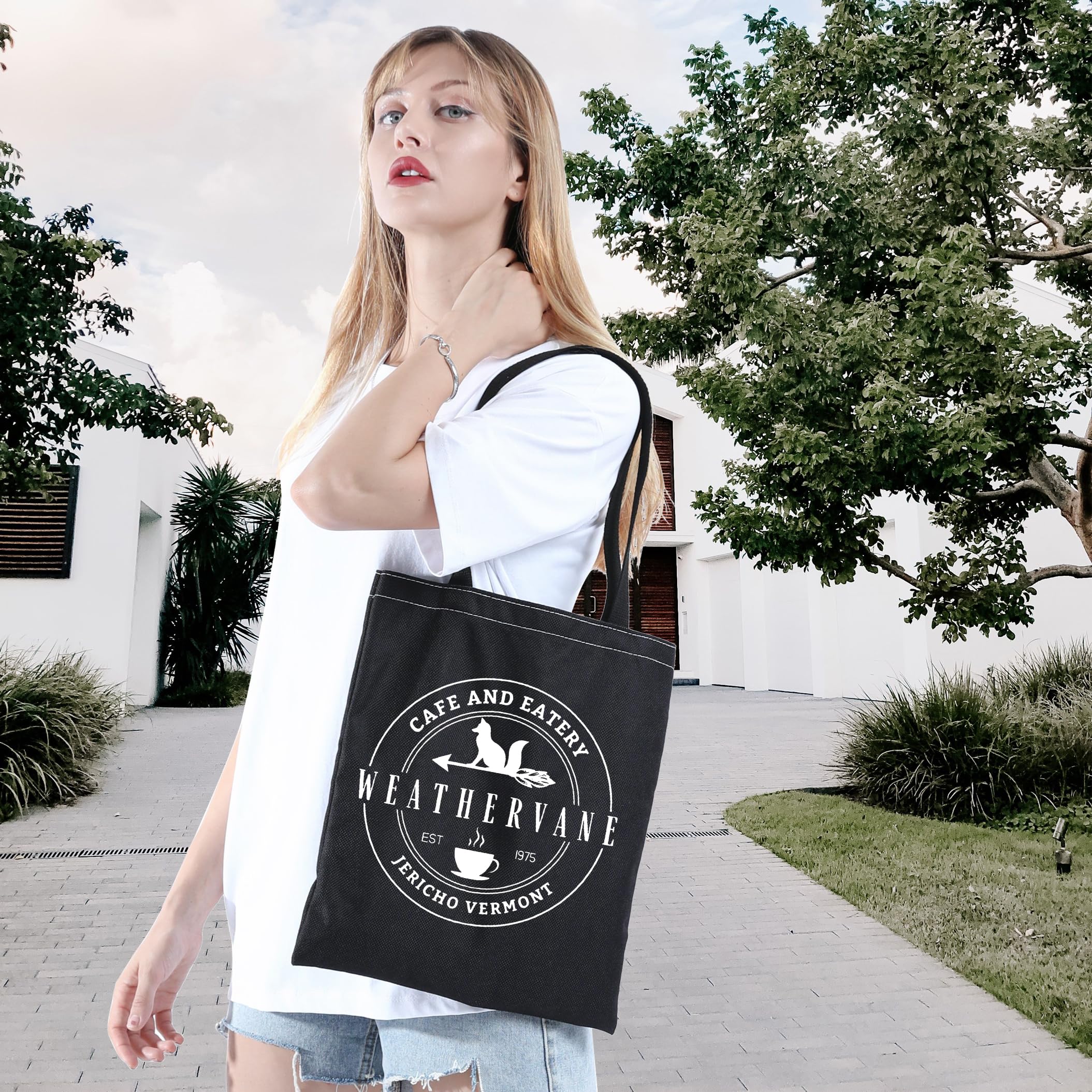 WCGXKO TV Shows Inspired Gift Addams Fan Gift Weathervane Cafe Jericho Vermont Jersey Canvas Reusable Bag Shopping Bag (CAFE AND EA tote)