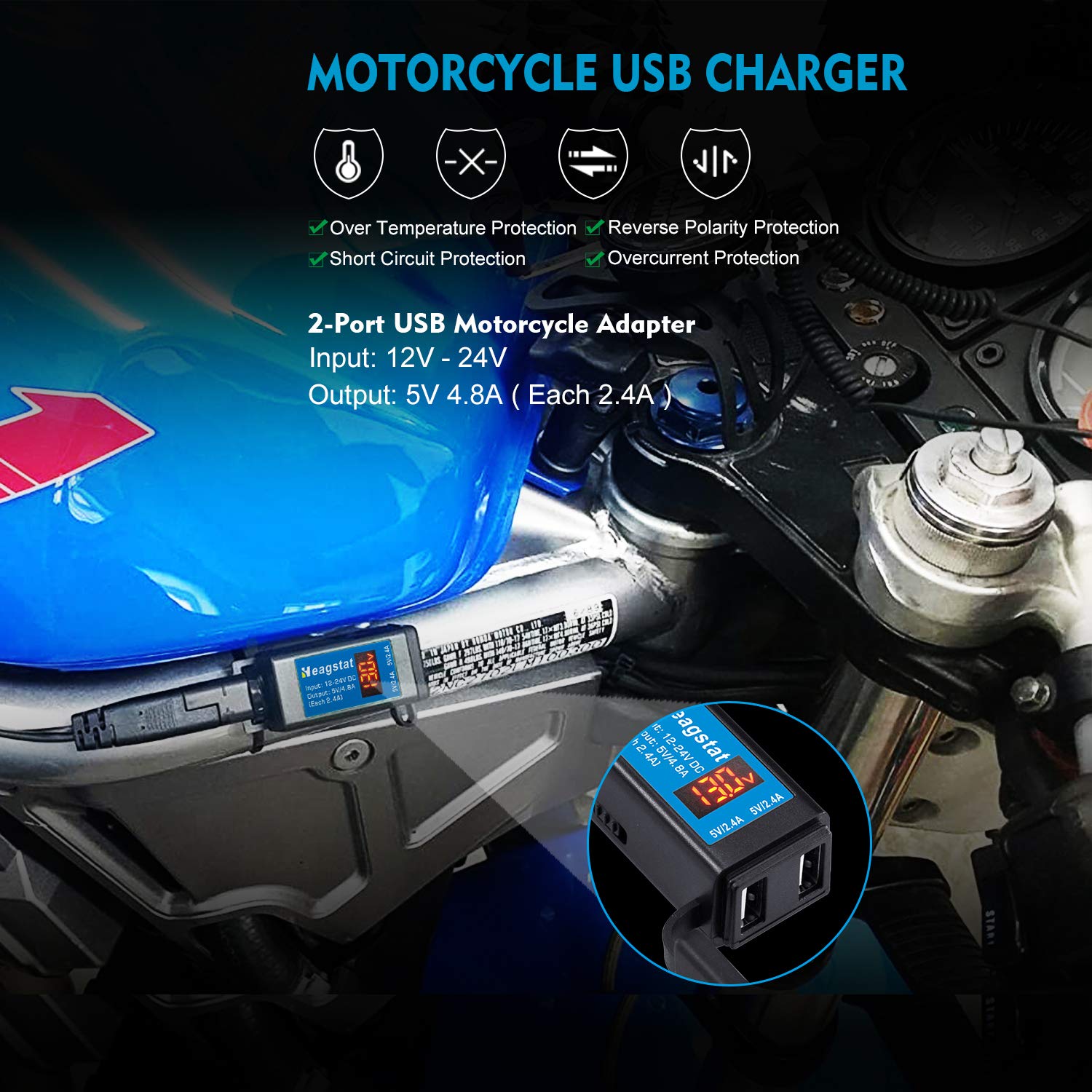Heagstat Motorcycle SAE to USB Port Power for GPS, Smartphone MP3, Motion Camera