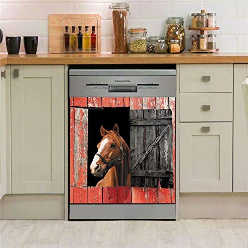 Clear Pattern Animal Horse Dishwasher Door Cover Vinyl Panel Decal Magnetic Refrigerator Stickers Kitchen Decor 23" W x 26" H