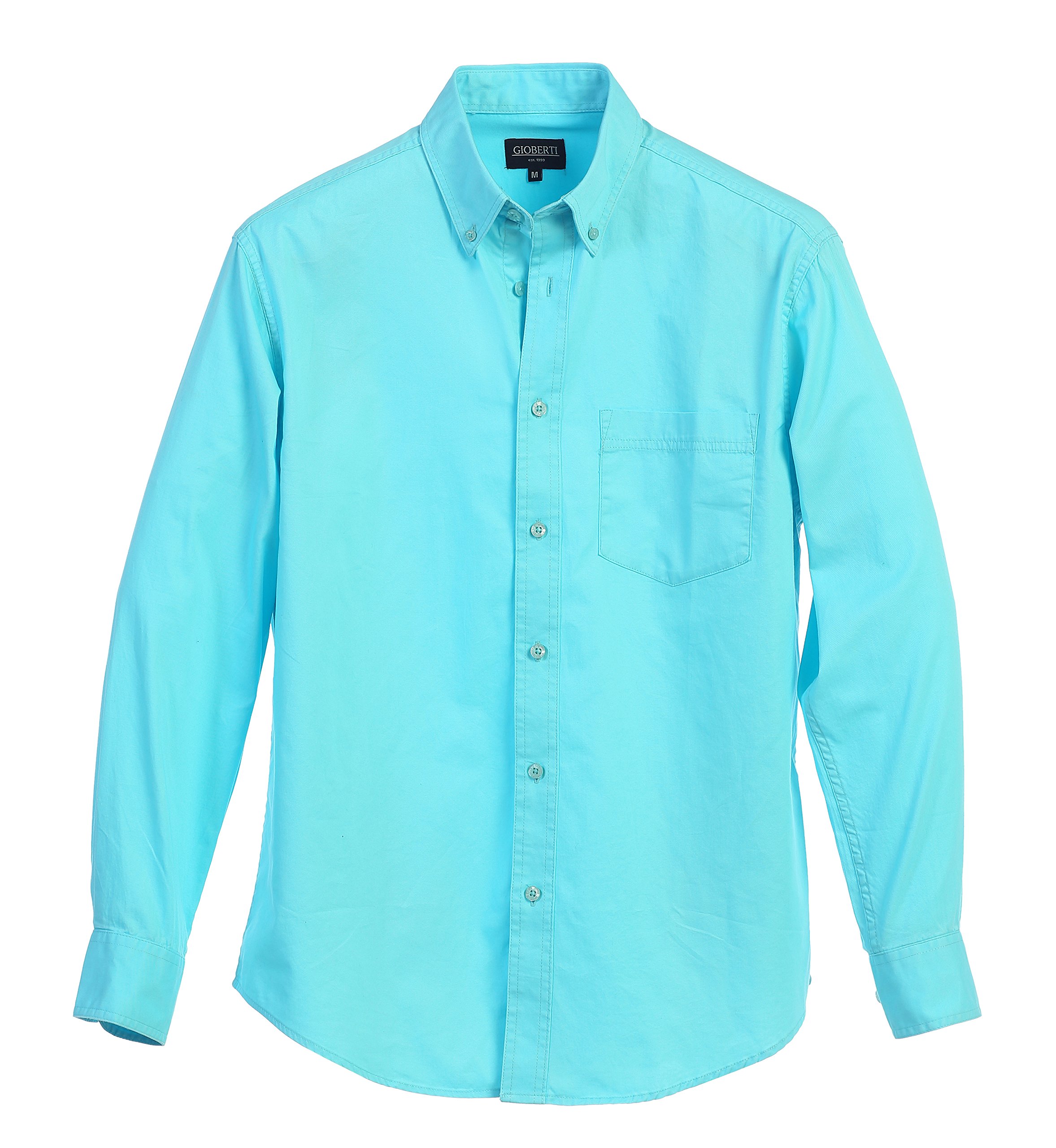 Gioberti Mens 100% Cotton Twill Oxford Long Sleeve Shirt, Aqua, 2X Large