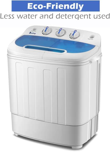 Imseigo Compact Portable Mini Compact Twin Tub with Built-in Drain Pump Washing Machine 13Lbs Washer Spain Spinner Portable Washing Machine Blue+White