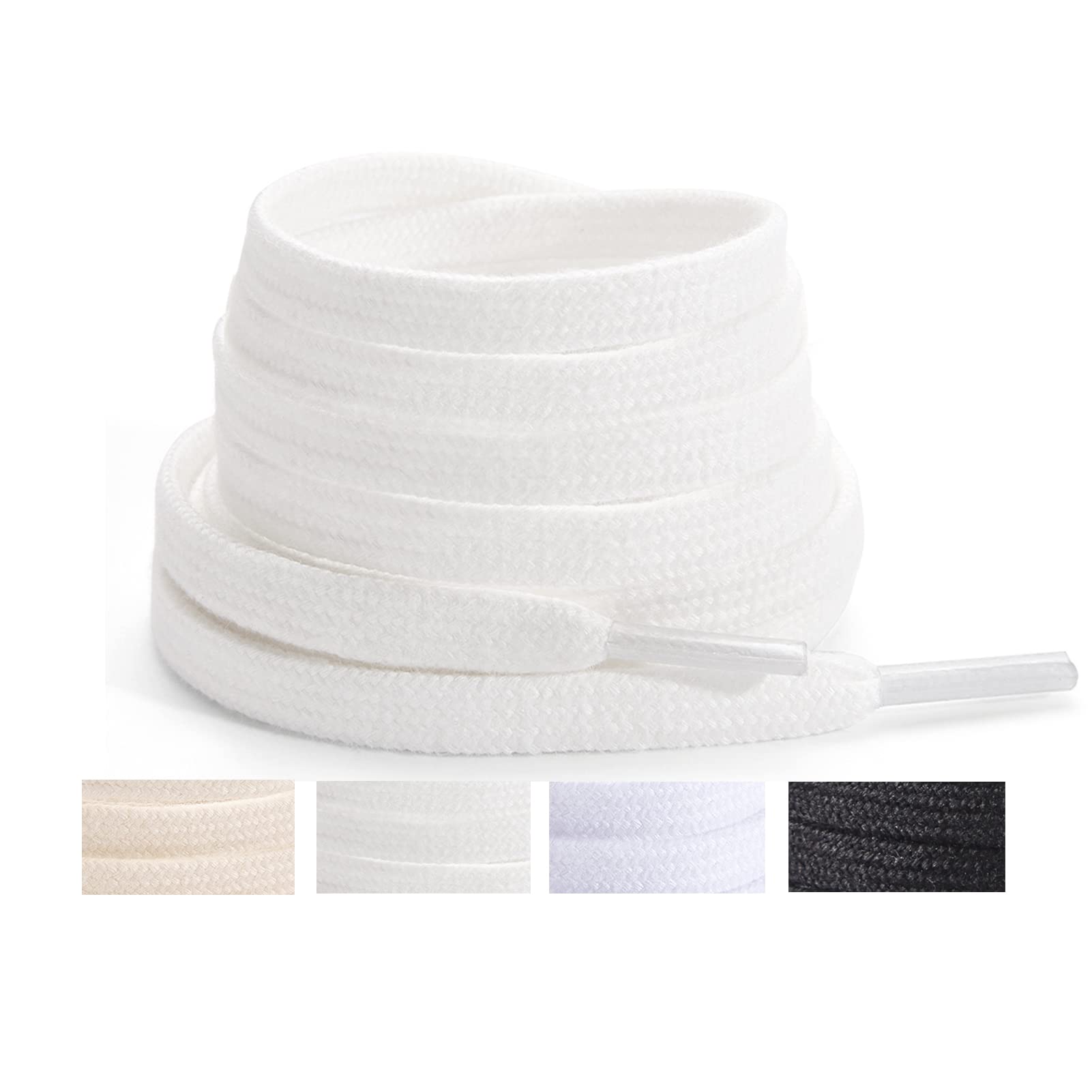 ZHENTOR [2 Pairs] Flat Athletic Shoe Laces - Cotton Shoelaces for Sport Canvas Shoes and 70S Replacement Sneakers (63, white)